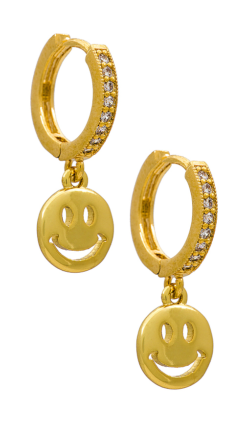 Alexa Leigh Smiley Crystal Huggies in Gold | REVOLVE
