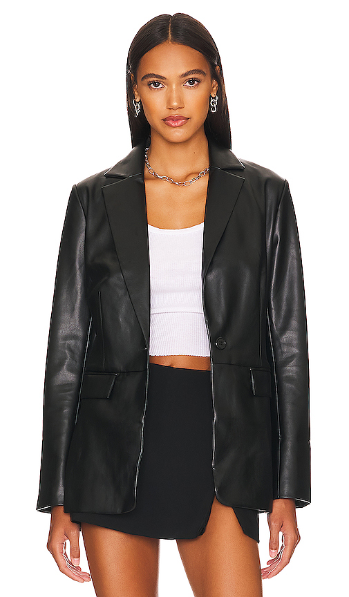 REMI x REVOLVE Chloe Faux Leather Blazer in Black | REVOLVE